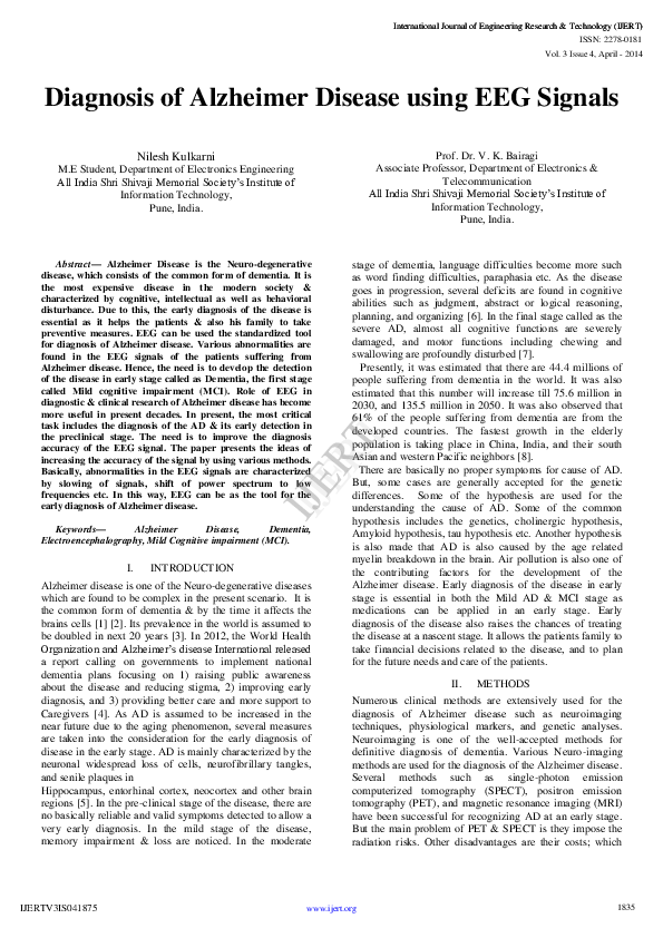 (PDF) Diagnosis of Alzheimer Disease using EEG Signals