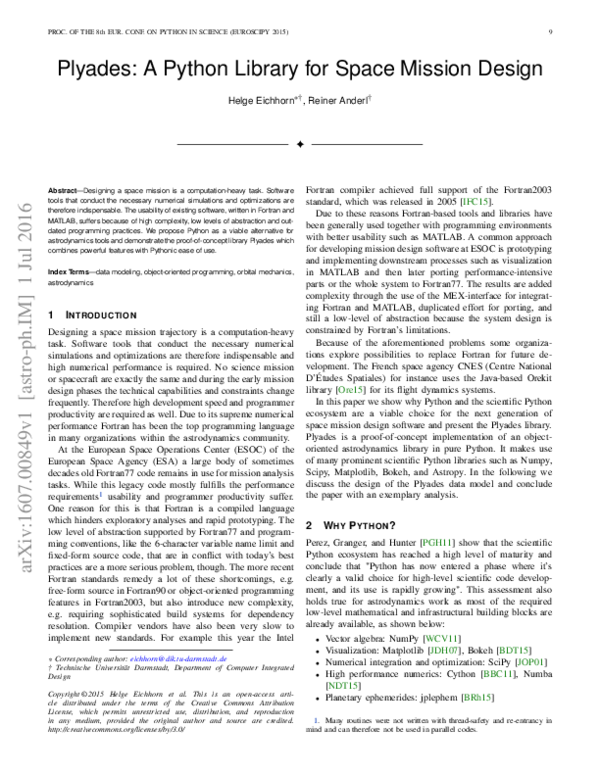 (PDF) Plyades: A Python Library for Space Mission Design