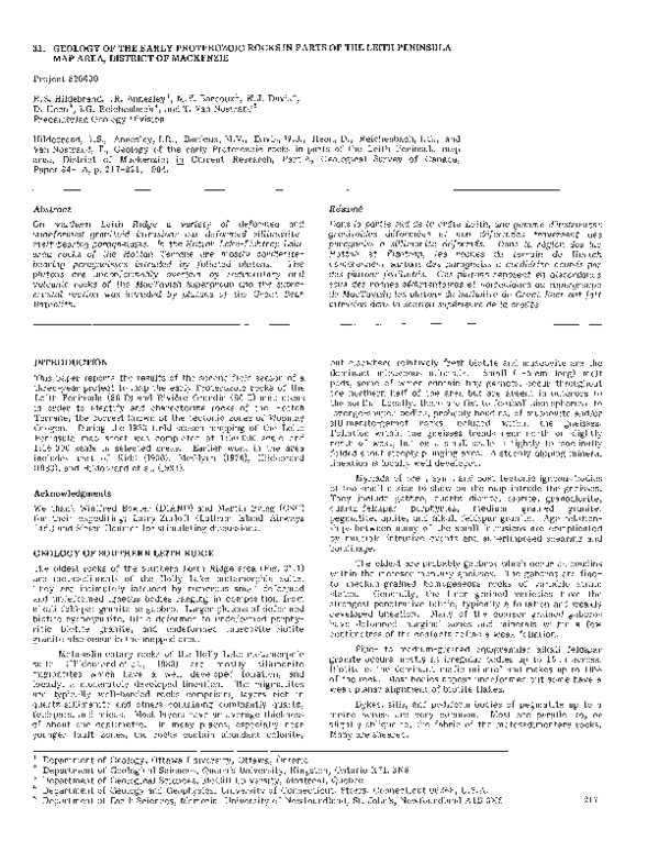 (PDF) Geology of the early proterozoic rocks in parts of the Leith Peninsula map area, District ...