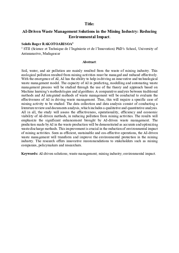 (PDF) AI-Driven Waste Management Solutions in the Mining Industry ...