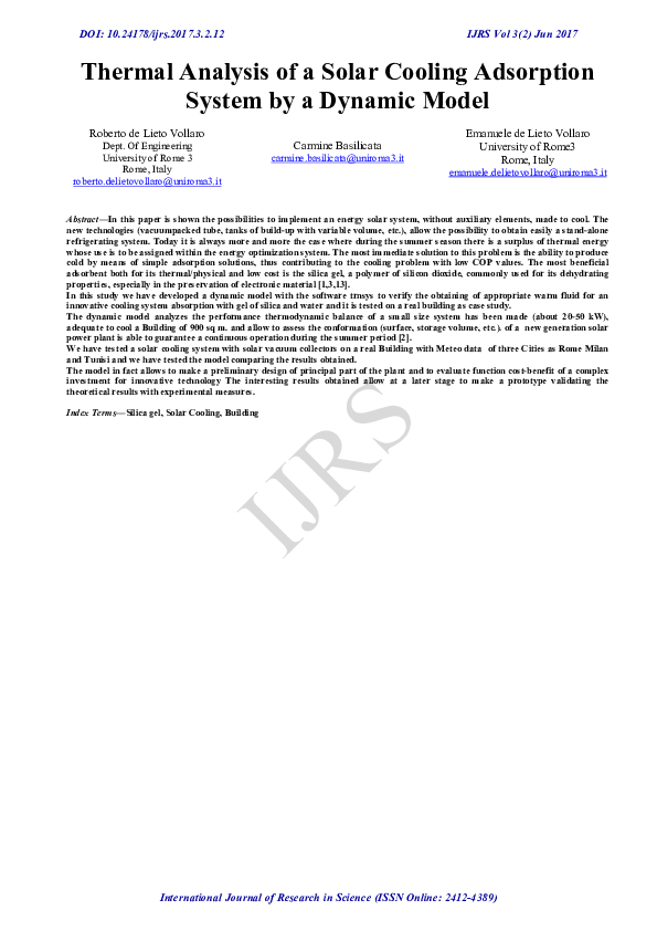 (PDF) Thermal Analysis of a Solar Cooling Adsorption System by a ...