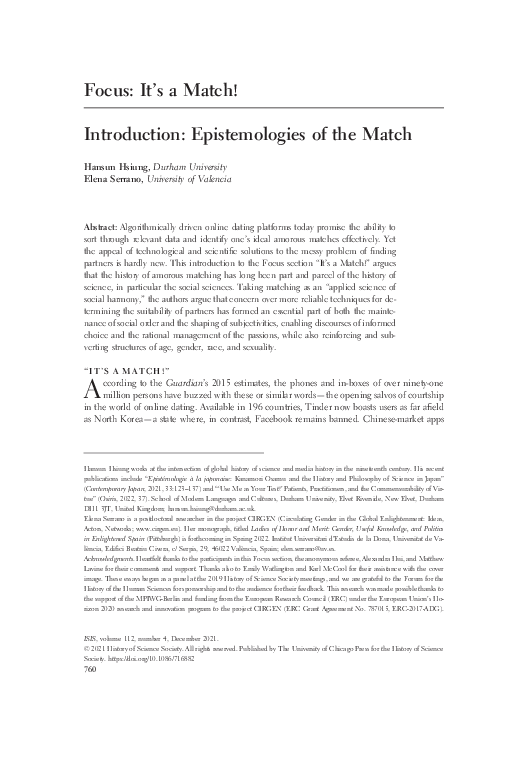 (PDF) Introduction: Epistemologies of the Match