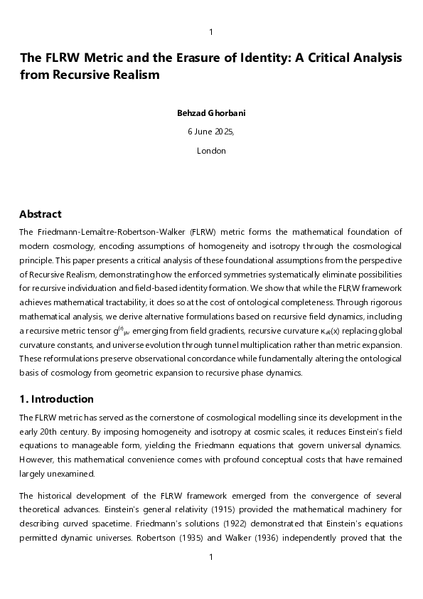 (PDF) The FLRW Metric and the Erasure of Identity: A Critical Analysis ...