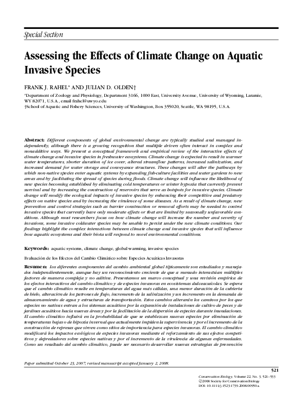 (PDF) Assessing the Effects of Climate Change on Aquatic Invasive Species
