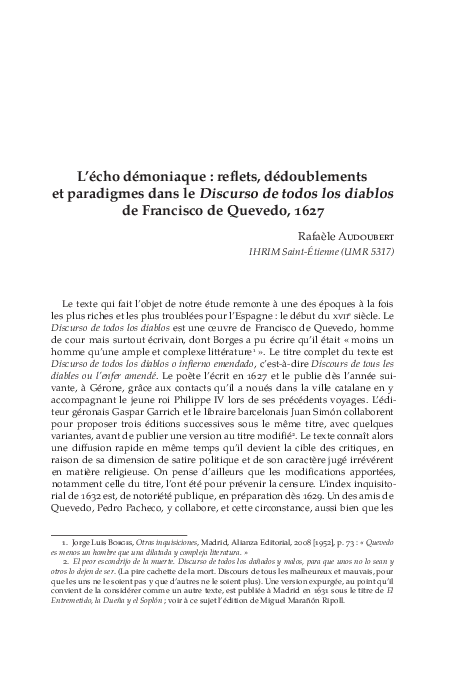 (PDF) L'écho démoniaque : reflets, dédoublements et paradigmes dans le Discurso de todos los ...