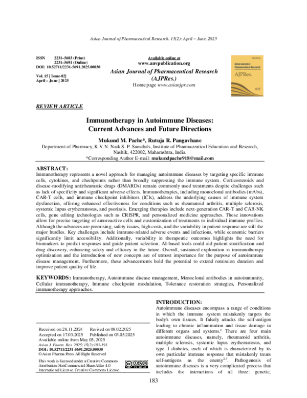 (PDF) Immunotherapy in Autoimmune Diseases: Current Advances and Future ...