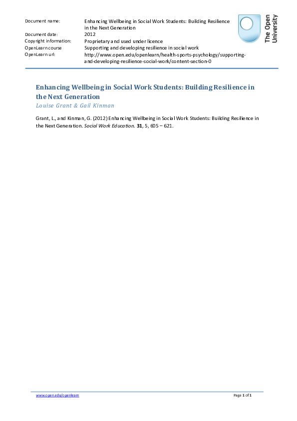 (PDF) Enhancing Wellbeing in Social Work Students: Building Resilience ...