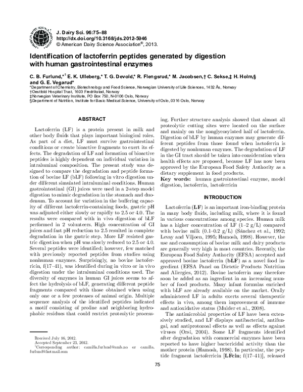 (PDF) Identification of lactoferrin peptides generated by digestion ...
