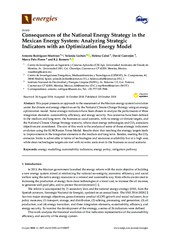 (PDF) Consequences of the National Energy Strategy in the Mexican Energy System: Analyzing ...
