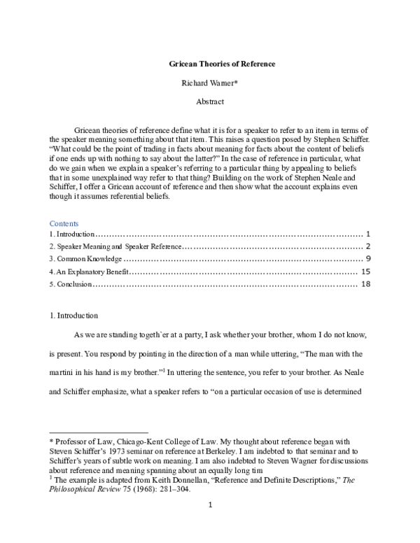 (PDF) Gricean Theories of Reference