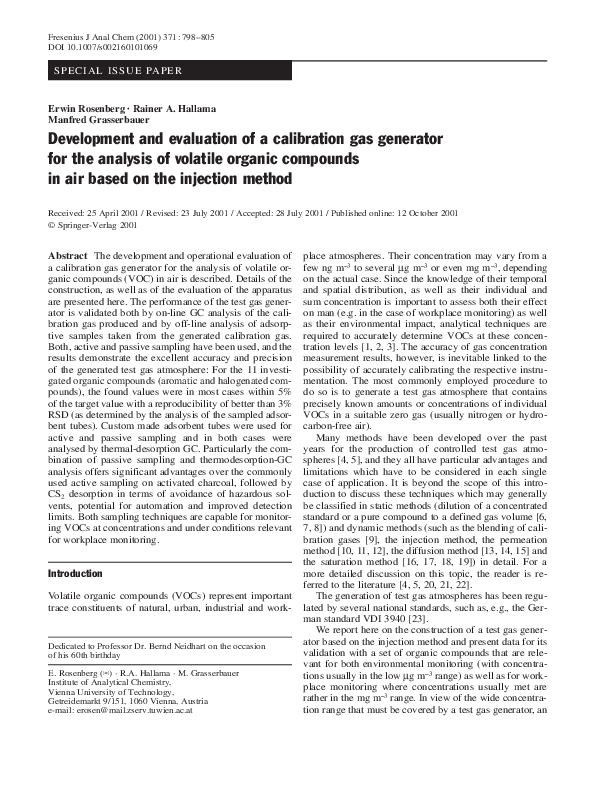 (PDF) Development and evaluation of a calibration gas generator for the ...
