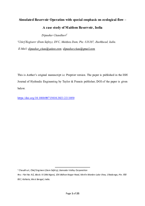 (PDF) Simulated Reservoir Operation with special emphasis on ecological ...