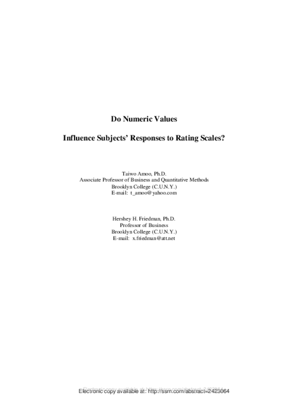(PDF) Do Numeric Values Influence Subjects’ Responses to Rating Scales?