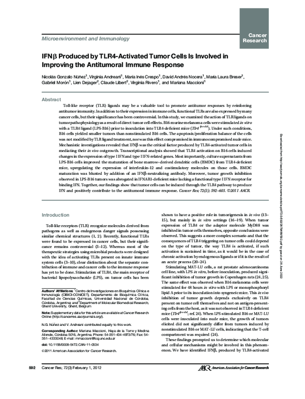 (PDF) IFNβ Produced by TLR4-Activated Tumor Cells Is Involved in ...
