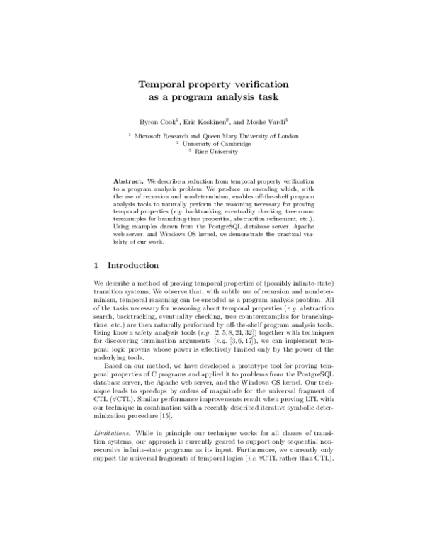 (PDF) Temporal property verification as a program analysis task