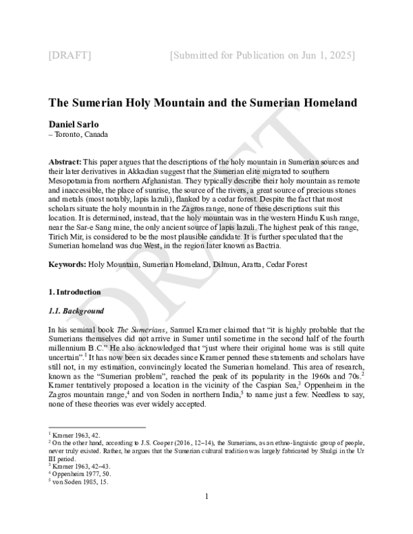 (PDF) The Sumerian Holy Mountain and the Sumerian Homeland