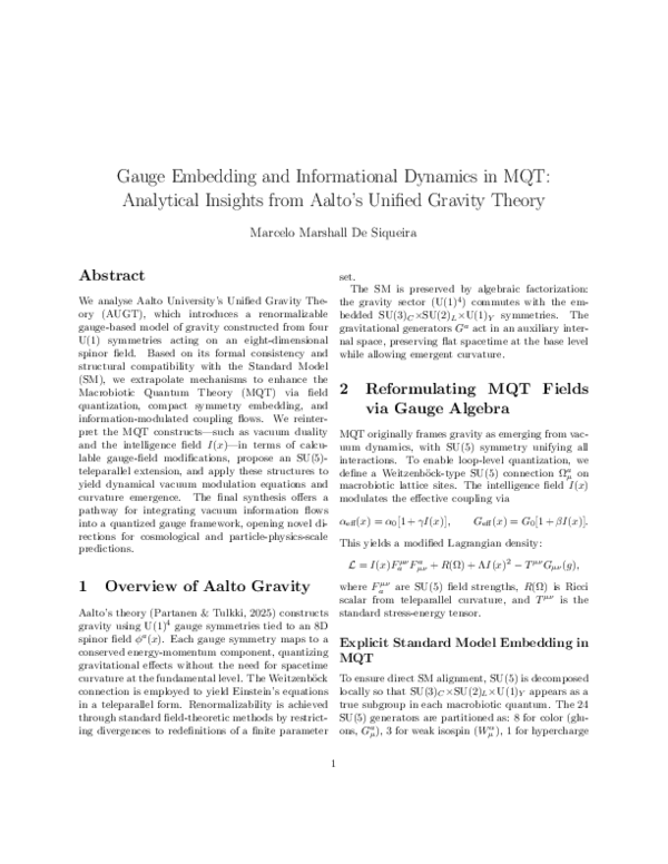 (PDF) Gauge Embedding and Informational Dynamics in MQT: Analytical ...