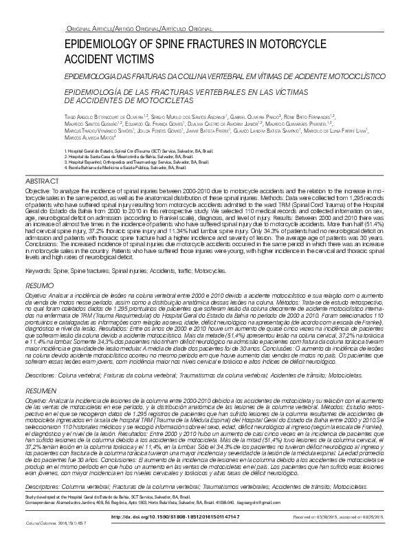 (PDF) Epidemiology of Spine Fractures in Motorcycle Accident Victims