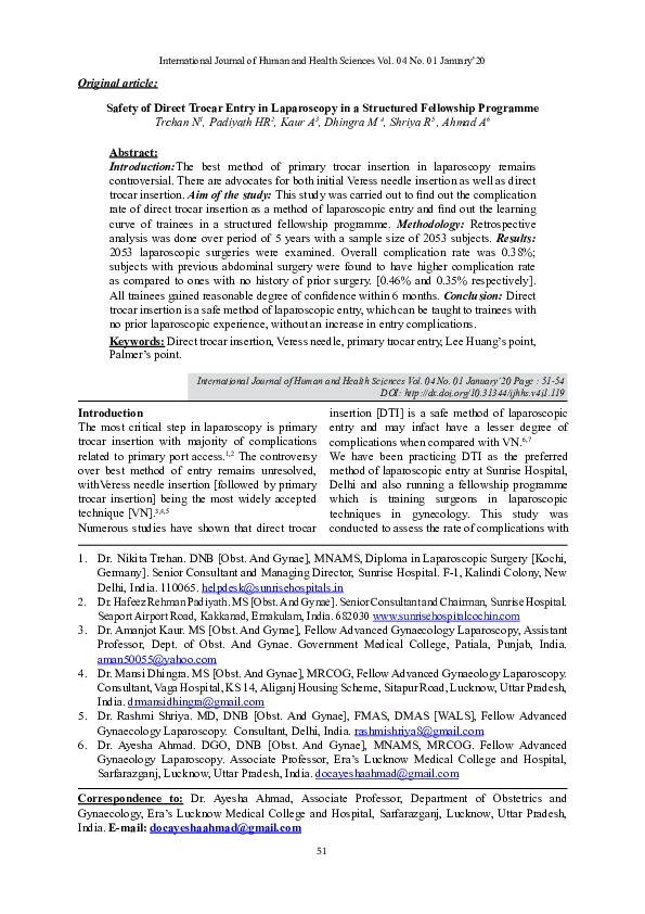 (PDF) Safety of Direct Trocar Entry in Laparoscopy in a Structured ...
