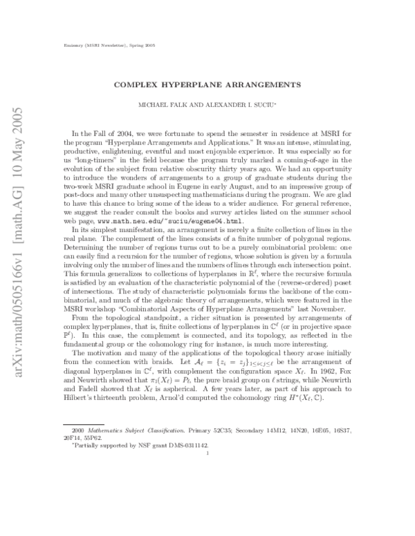 (PDF) Complex hyperplane arrangements