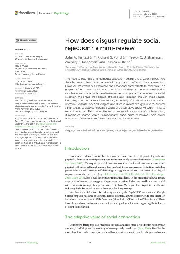 (PDF) How does disgust regulate social rejection? a mini-review