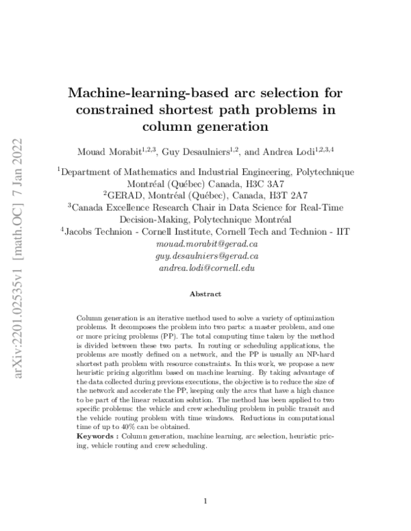 (PDF) Machine-Learning–Based Arc Selection for Constrained Shortest ...