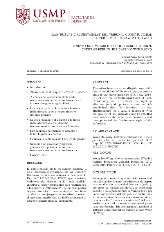 (PDF) Las "Nuevas circunstancias" del tribunal constitucional del Perú ...