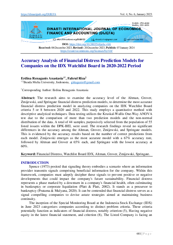 (PDF) Accuracy Analysis of Financial Distress Prediction Models for ...