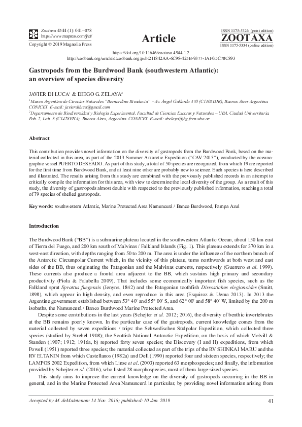(PDF) Gastropods from the Burdwood Bank (southwestern Atlantic): an ...