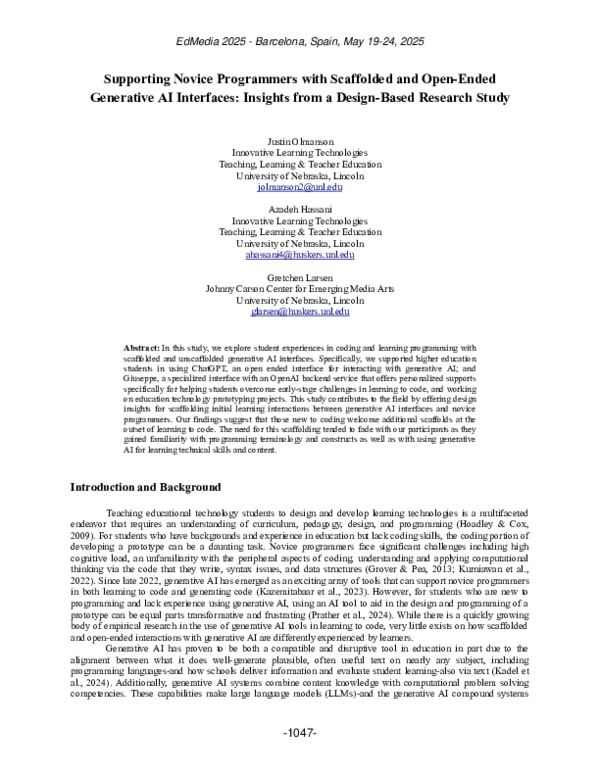 (PDF) Supporting Novice Programmers with Scaffolded and Open-Ended Generative AI Interfaces ...
