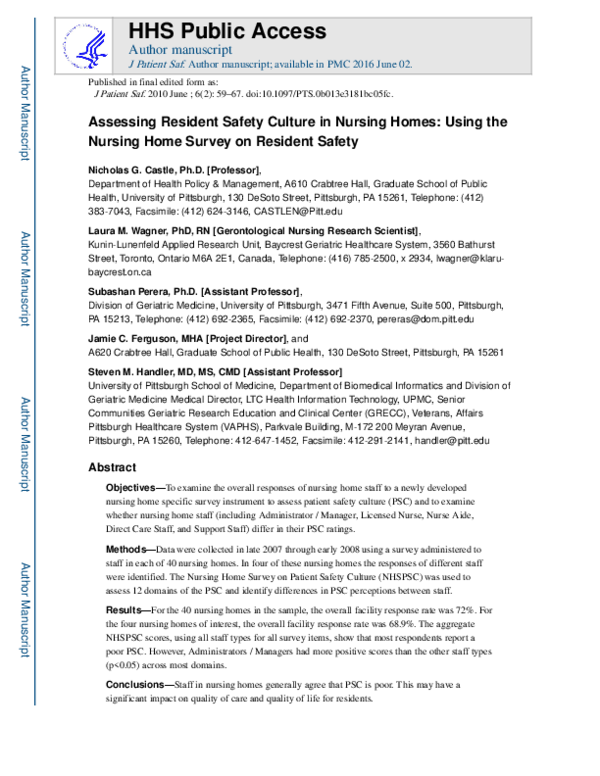(PDF) Assessing Resident Safety Culture in Nursing Homes