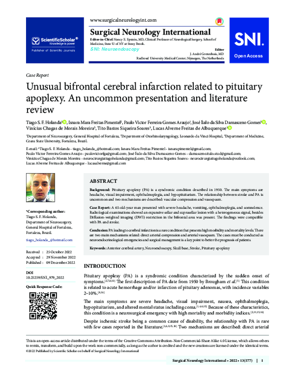 (PDF) Unusual bifrontal cerebral infarction related to pituitary ...
