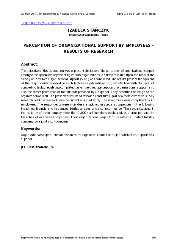 (PDF) Perception of Organizational Support by Employees - Results of ...