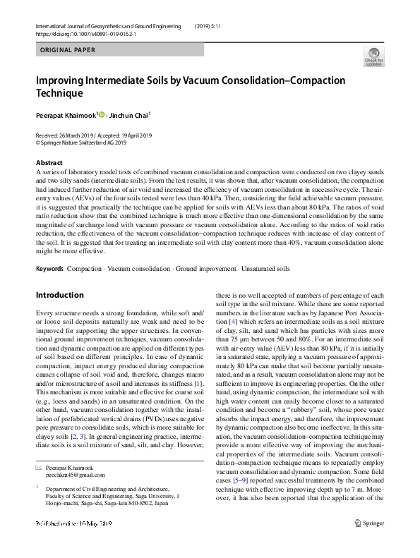 (PDF) Improving Intermediate Soils by Vacuum Consolidation–Compaction ...