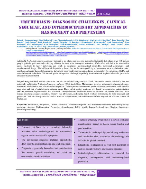 (PDF) Trichuriasis: Diagnostic Challenges, Clinical Sequelae, and Interdisciplinary Approaches ...