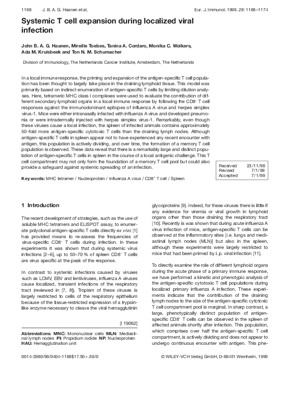 (PDF) Systemic T cell expansion during localized viral infection