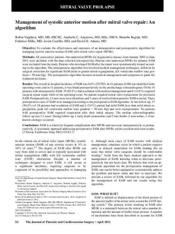 (PDF) Management of systolic anterior motion after mitral valve repair ...