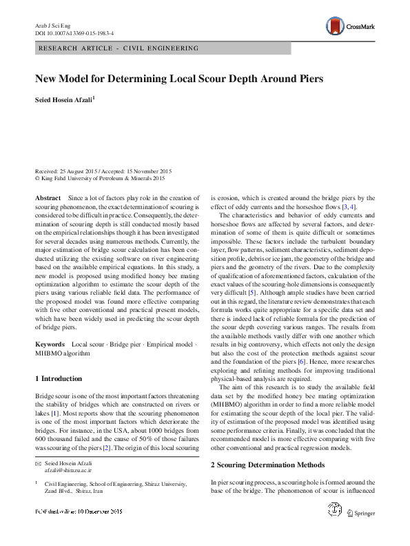 (PDF) New Model for Determining Local Scour Depth Around Piers