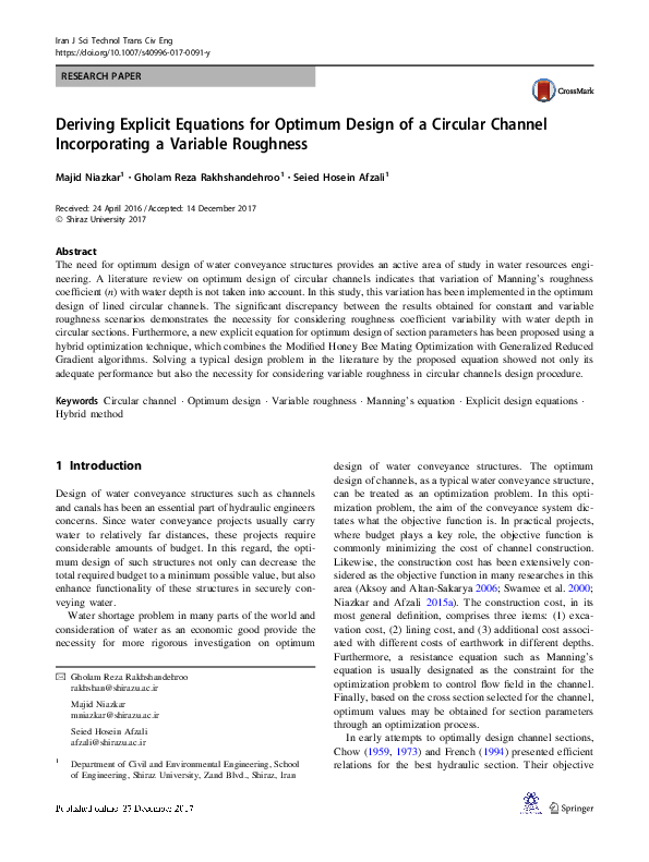(PDF) Deriving Explicit Equations for Optimum Design of a Circular ...