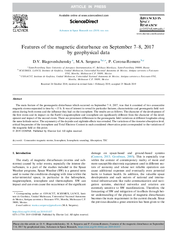 (PDF) Features of the magnetic disturbance on September 7–8, 2017 by ...