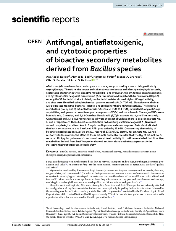 (PDF) Antifungal, antiaflatoxigenic, and cytotoxic properties of ...