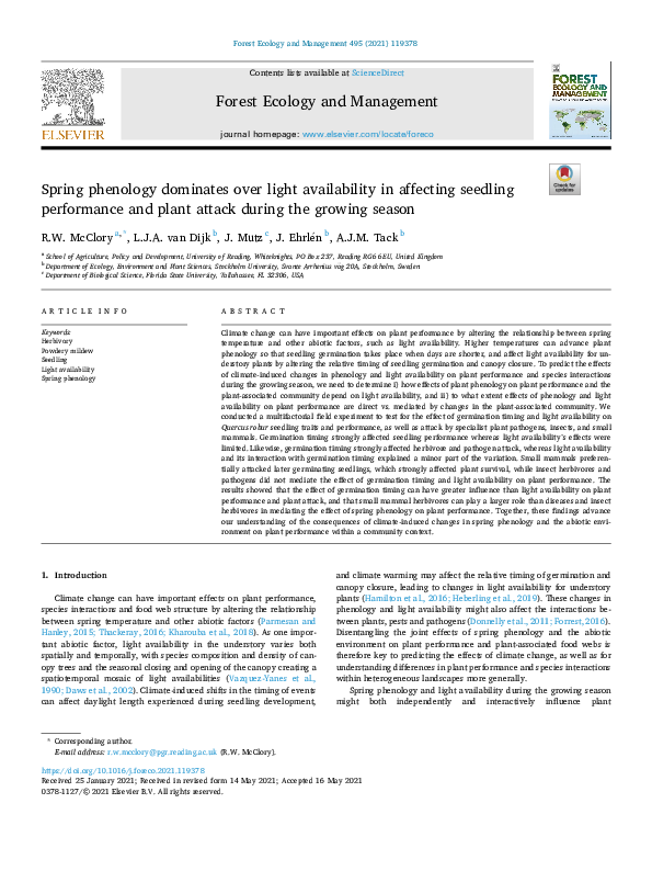 (PDF) Spring phenology dominates over light availability in affecting ...