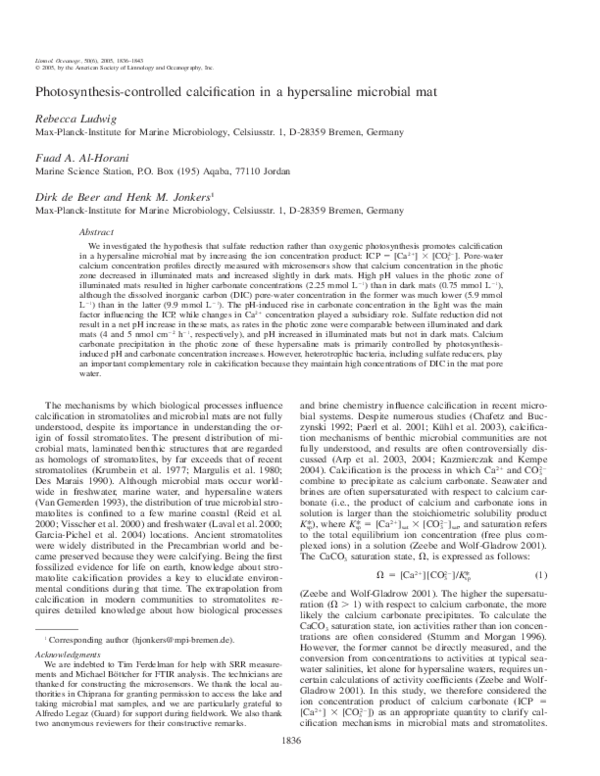 (PDF) Photosynthesis-controlled calcification in a hypersaline microbial mat