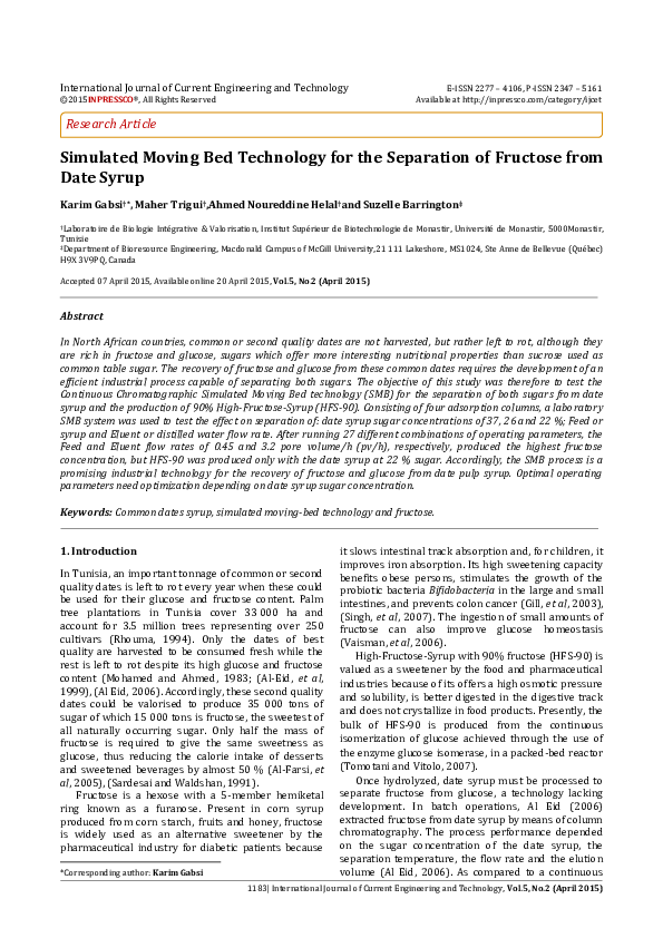 (PDF) Simulated Moving Bed Technology for the Separation of Fructose ...