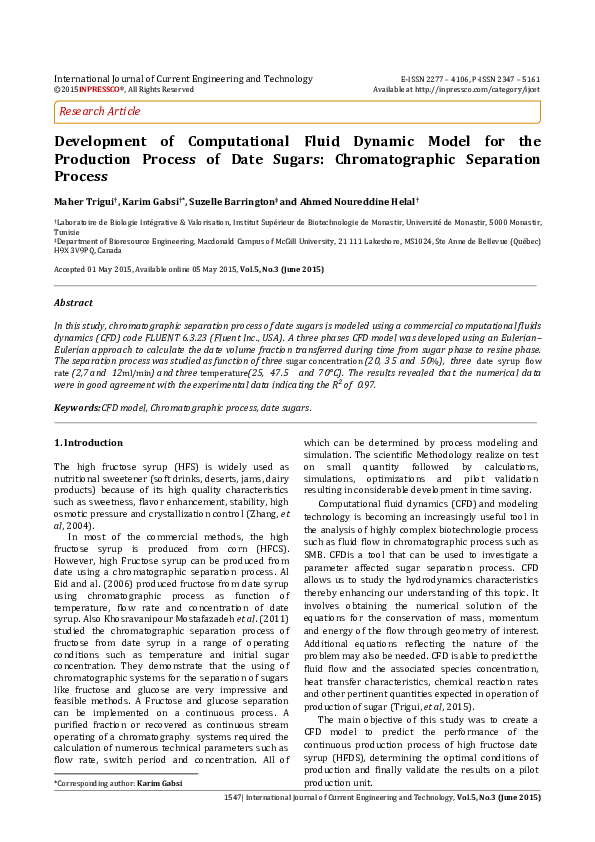(PDF) Development of Computational Fluid Dynamic Model for the Production Process of Date Sugars ...