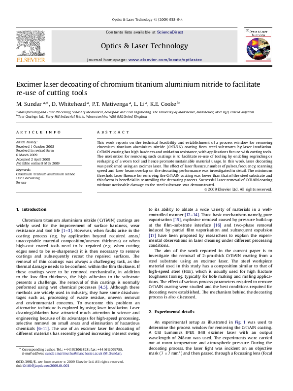 (PDF) Excimer laser decoating of chromium titanium aluminium nitride to ...
