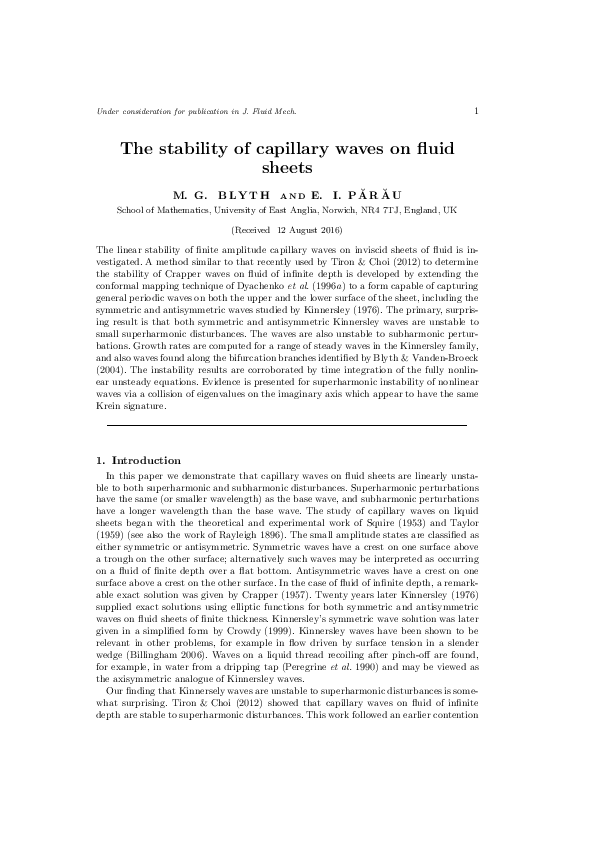 (PDF) The stability of capillary waves on fluid sheets