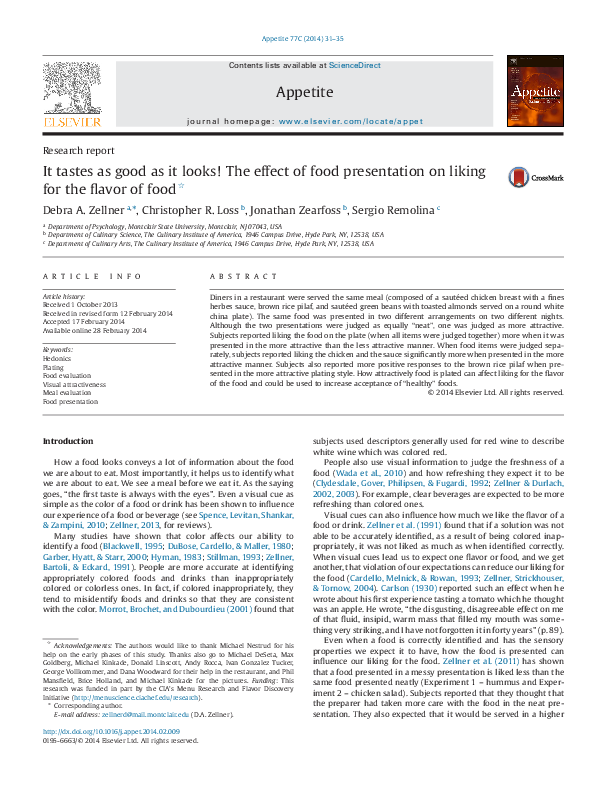 (PDF) It tastes as good as it looks! The effect of food presentation on ...