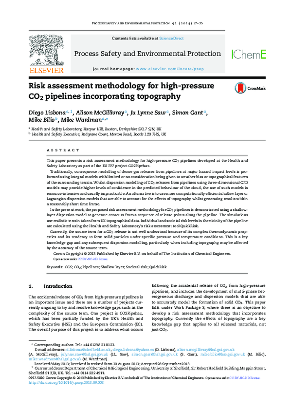 (PDF) Risk assessment methodology for high-pressure CO2 pipelines ...