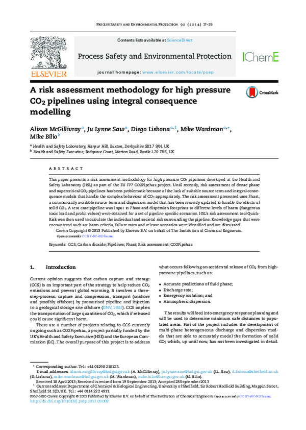 (PDF) A risk assessment methodology for high pressure CO2 pipelines ...